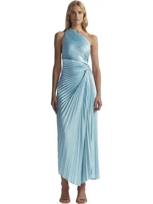 A.L.C. Lara Satin Pleated Midi Dress - Delphinium Blue