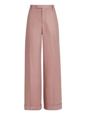 Brunello Cucinelli Loose Flared Linen Trousers - Pink