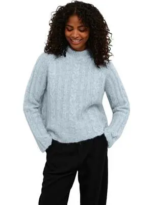 KAFFE Kanaja Cable Knit Pullover - Celestial Blue Melange