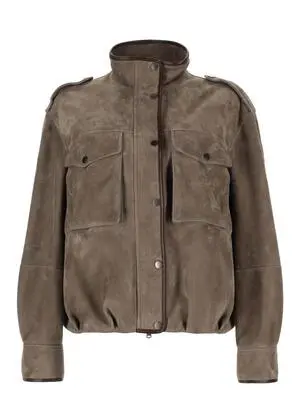 Brunello Cucinelli Leather Jacket - Dove