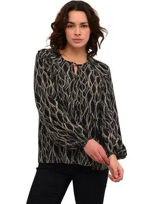 KAFFE Kadunora Cutout Neck Blouse - Black/grey Graphic