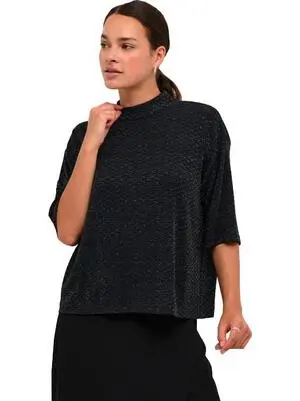KAFFE Kaellie Mock Neck Half-sleeve T-shirt - Black Glitter Jersey