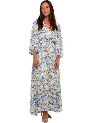 KAFFE Eva Printed Maxi Dress - Blue/yellow Painted Flower