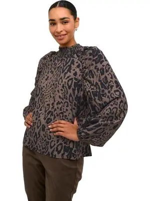 KAFFE Kajemma Puff Sleeve Printed Blouse - Major Brown/black Leo