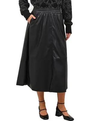 KAFFE Kamikka Faux Leather A-Line Midi Skirt