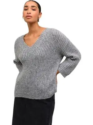 KAFFE Kavinda V-neck Pullover - Grey Silver Metallic