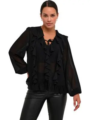 KAFFE Kaninna V-neck Ruffle Blouse - Black Deep