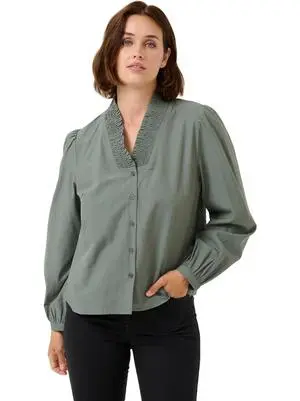KAFFE Kamaia V-neck Pleated Long Sleeve Shirt - Balsam Green