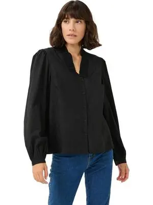 KAFFE Kamaia V-neck Pleated Long Sleeve Shirt - Black Deep