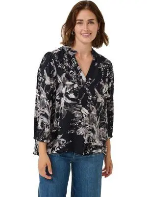 KAFFE Kaisa 3/4 Sleeve A-line Fit Blouse - Black/white Flower