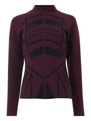 LEEM Geometric Jacquard Fitted Knit Top - Red