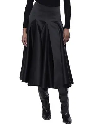 LEEM Flared Godet Midi Skirt - Black