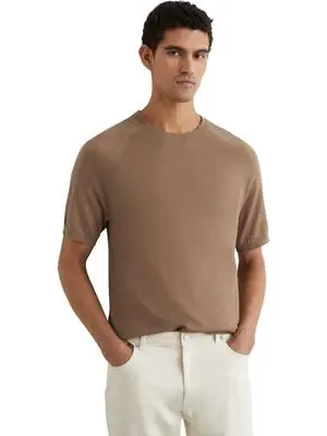 REISS Brook Merino Wool Raglan-sleeve T-shirt - Camel Brown