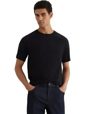 REISS Brook Merino Wool Raglan-sleeve T-shirt - Navy