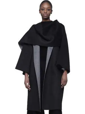 LEEM Reversible Wool-blend Cocoon Coat With Detachable Scarf - Black