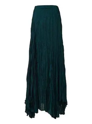 LEEM Asymmetric Plisse Maxi Skirt - Green