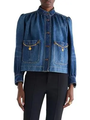 Chloé Chain Detail Denim Jacket - Faded Indigo