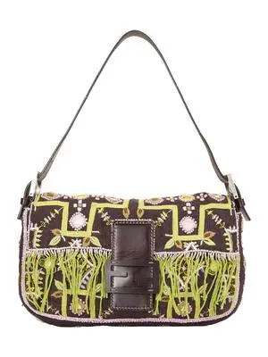 Fendi Canvas Embellished Baguette - Brown