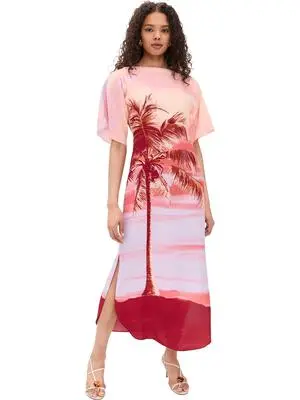 Hemant & Nandita Boat Neck Palm Tree Print Maxi Dress - Multi
