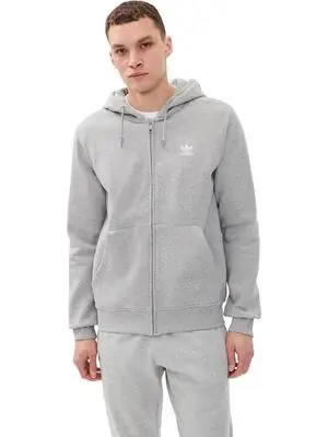 Adidas Trefoil Essentials Full Zip Hoodie - Medium Grey Heather/white