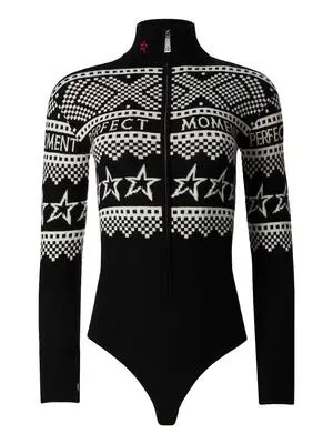 Perfect Moment Intarsia-knit Merino Wool Bodysuit - Black And White