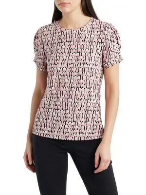 Anne Klein Printed Pleat Short Sleeve Top - Calypso Coral Multi