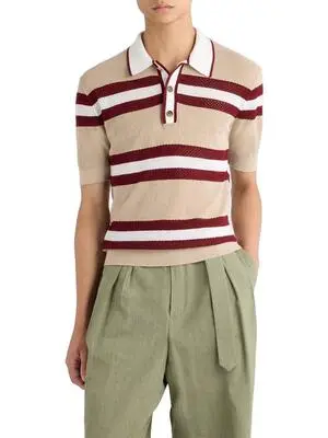 Dries Van Noten Mercy Stripe Polo Sweater - Beige