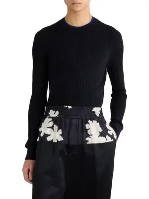 Dries Van Noten Motif Merino Wool Ribbed Sweater - Black
