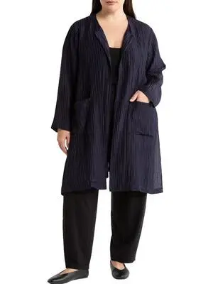 Eileen Fisher Micropleat Collarless Jacket - Ink