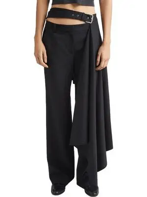 MONSE MONSE Regular Fit Belted Pleated Stretch Virgin Wool Skirt Trousers