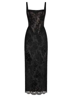 MILLA Sequinned Lace Maxi Dress - Black