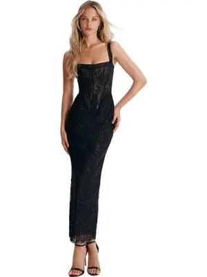 MILLA Sequinned Lace Maxi Dress - Black
