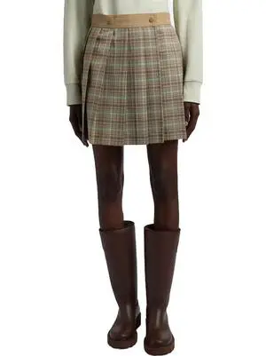 Moncler Plaid Pleated Mini Wrap Skirt Light Brown