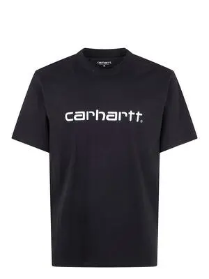 Carhartt Work In Progress Short Sleeves "script" Organic Cotton T-shirt - Black