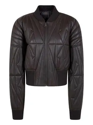 RICK OWENS MONCLER Geocamo Cropped Leather Jacket - Gray