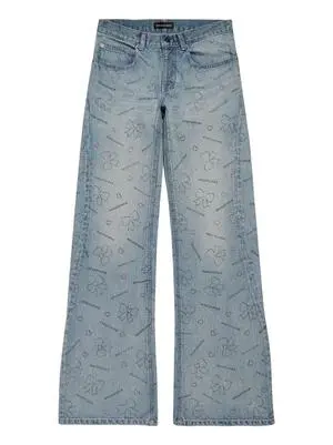 Balenciaga Mid-waist Denim Pants With Bow Artwork - Blue