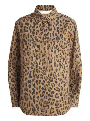 BLAZÉ MILANO Denim Leopard-print Shirt - Beige