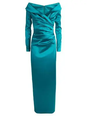 Talbot Runhof Satin Duchesse Off-the-shoulder Gown - Blue