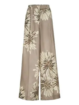 Brunello Cucinelli Printed Silk Trousers - Green