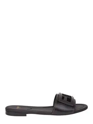 Fendi Baguette Leather Slides - Black
