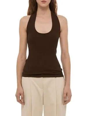 Helmut Lang Stretch Cotton Halter Tank - Bistre
