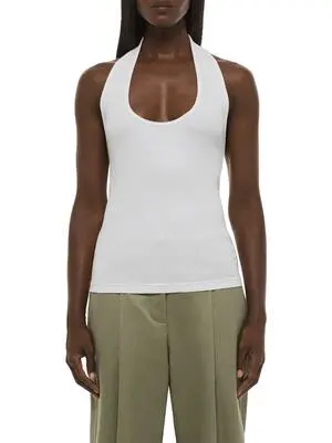 Helmut Lang Stretch Cotton Halter Tank - Optic White