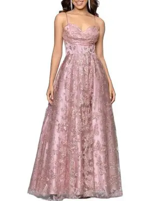 BLONDIE NITES Butterfly Motif Sequin Ballgown - Rose