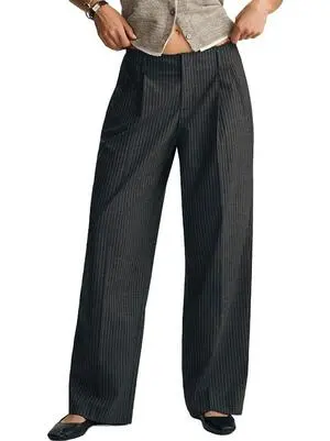 MAVI Pleated Pinstripe Wide Leg Trousers - Antrasit Pin Stripe