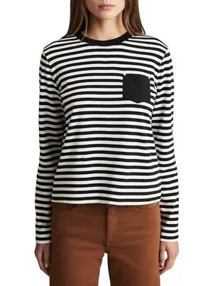 MAVI Stripe Long Sleeve Pocket T-shirt - Black White Stripe