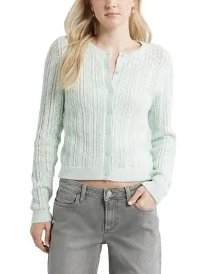 Bp. Pointelle Knit Cardigan - Green Cloud