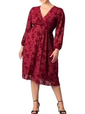 KIYONNA Melanie Floral Mesh Cocktail Dress - Bordeaux Flocked Florals