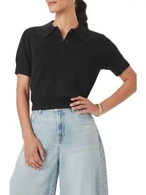 Splendid Christa Crop Polo Sweater - Black