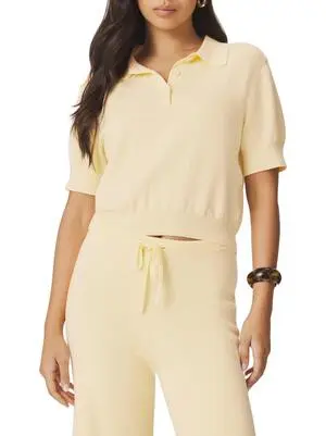 Splendid Christa Crop Polo Sweater Honeysuckle Yellow