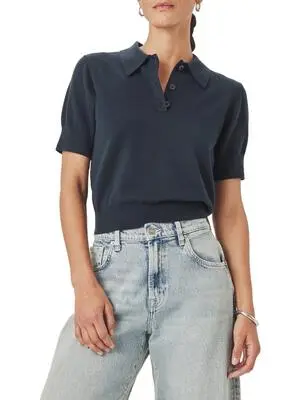 Splendid Christa Crop Polo Sweater Mood Indigo Blue